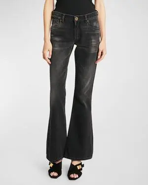 Balmain Mid-rise Western Bootcut-leg Crop Denim Pants - Washed Black