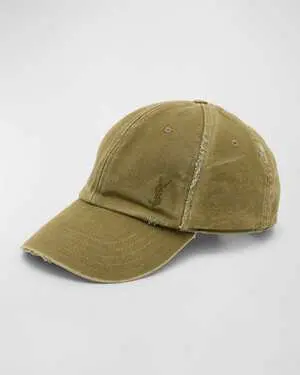 Saint Laurent Saint Laurent Distressed Denim Baseball Cap Kaki