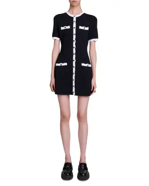 Maje Rolinette Contrast Trim Knit Dress In Black - 40% Off | Editorialist