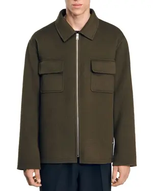 Sandro Dual Pocket Overshirt Jacket - Olive Green