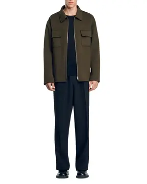 Sandro Dual Pocket Overshirt Jacket - Olive Green