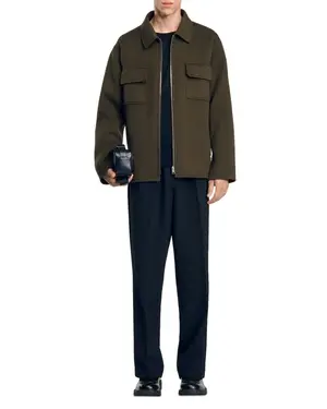 Sandro Dual Pocket Overshirt Jacket - Olive Green