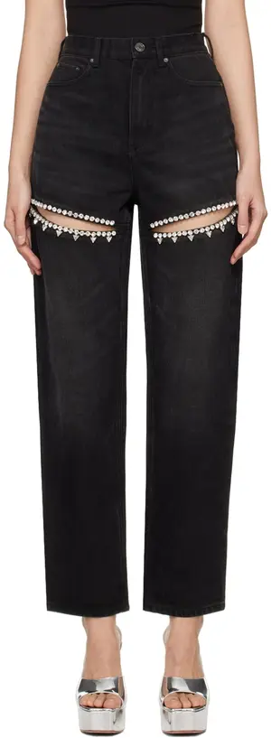 AREA AREA Black Crystal Slit Jeans - Black