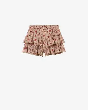 ETOILE Jocadia Embroidered Ruffled Broderie Anglaise Shorts - Ecru-raspberry