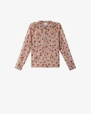 MARANT ETOILE Maria Floral Print Blouse Ecru-raspberry