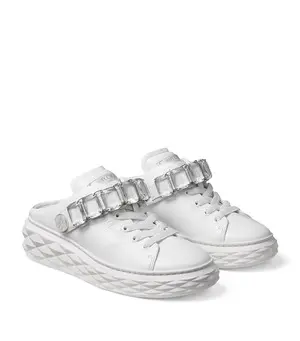 JIMMY CHOO Leather Diamond Sling Sneakers - White
