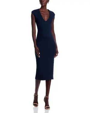 Aqua V-Neck Ponte Midi Dress Navy