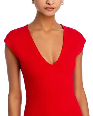Aqua V-neck Ponte Midi Dress - Red