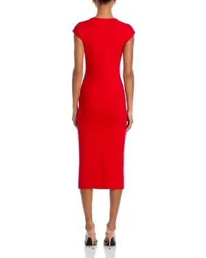Aqua V-neck Ponte Midi Dress - Red