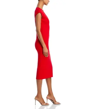 Aqua V-neck Ponte Midi Dress - Red