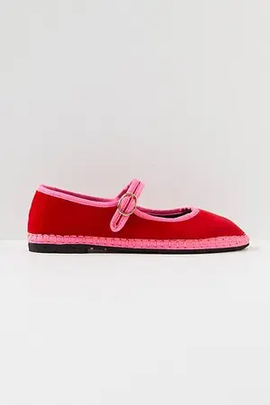 FLABELUS Happy Place Mary Janes - Red/pink Velvet