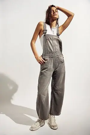 Free People We The Free Good Luck Barrel Overalls Archive Grey