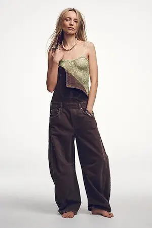 Free People We The Free Good Luck Barrel Overalls - Chocolate Mousse