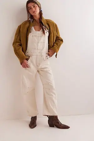 Free People We The Free Good Luck Barrel Overalls - Sand Castle