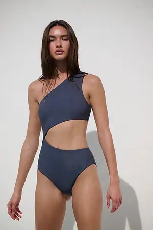 Beach Riot Celine Ribbed One-Piece Swimsuit Slate Grey