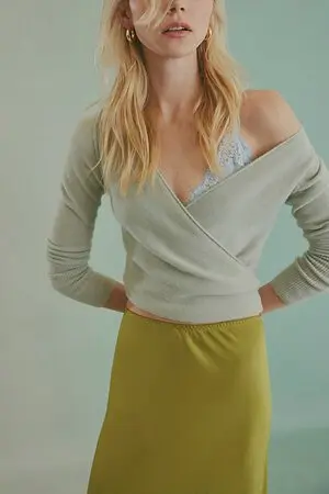 Free People Cashmere Reversible Wrap Sweater Sage