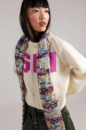 GOGO SWEATERS Handknit Ski Pullover - White Pink Combo