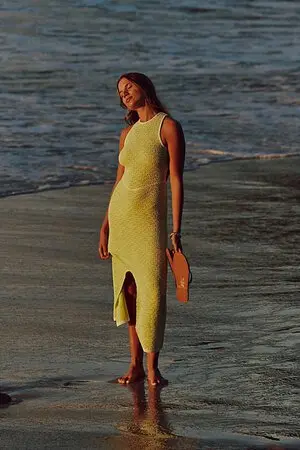 Free People Mindy Backless Midi Dress In Lime Combo - 49% Off