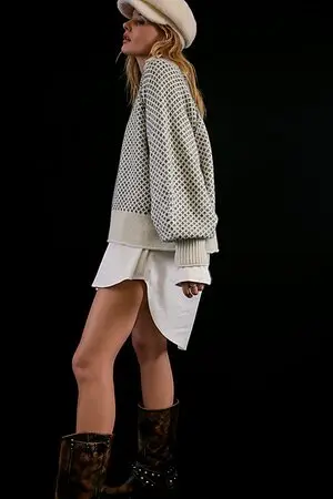 Free People We The Free As If Crew Neck Pullover Beige Combo