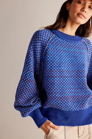 Free People We The Free As If Crew Neck Pullover Blue