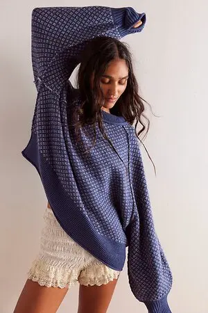 Free People We The Free As If Crew Neck Pullover Navy Combo
