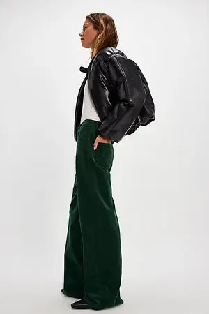 MOTHER MOTHER The Ditcher Roller Zip Sneak Jeans Dark Green