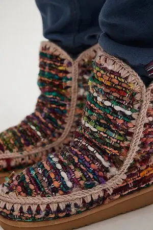 Mou 24 Wool Boots | Anthropologie Mou Ethnic Style Colorful Patchwork Fleece-Lined Ankle Boots main image 1
