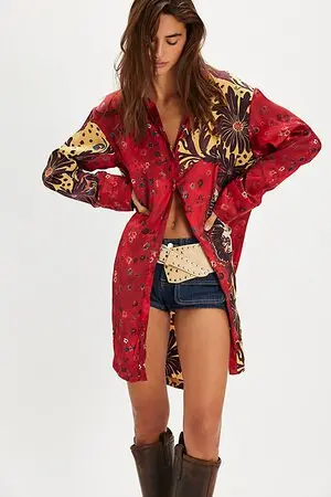 Free People Rose-print Satin Button Down - Ruby Butterfly Combo