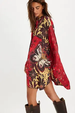 Free People Rose-print Satin Button Down - Ruby Butterfly Combo
