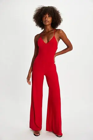 Norma Kamali Low-Back Slip Jumpsuit Tiger Red