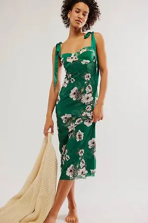 Free People Printed Got Glam Slip - Pine Combo