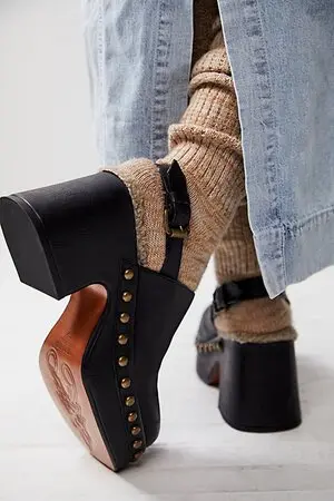 Free People Studded Platform Clogs - Black