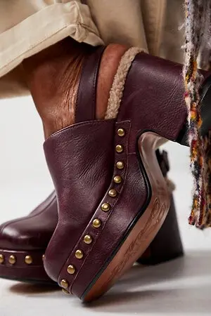 Free People Studded Platform Clogs - Wine