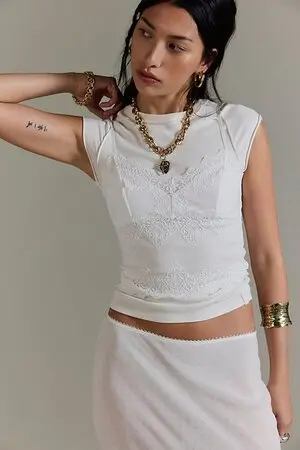 Free People We The Free Ever Had Ribbed Knit Tee - Ivory