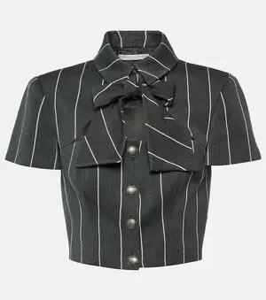 Alessandra Rich Pinstripe Cropped Jacket - Grey