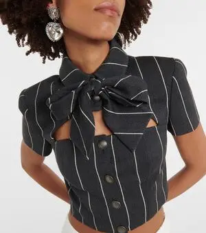 Alessandra Rich Pinstripe Cropped Jacket - Grey