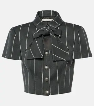 Alessandra Rich Pinstripe Cropped Jacket - Grey