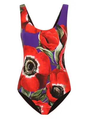 Dolce & Gabbana Anemone-print Swimsuit - Red