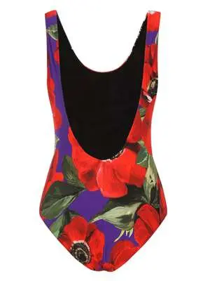 Dolce & Gabbana Anemone-print Swimsuit - Red