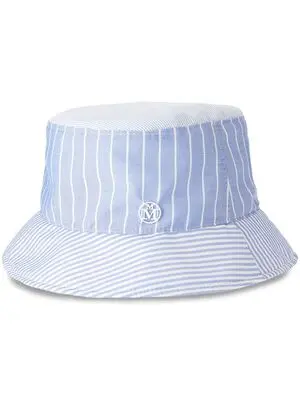 MAISON MICHEL Jason Striped Bucket Hat - White