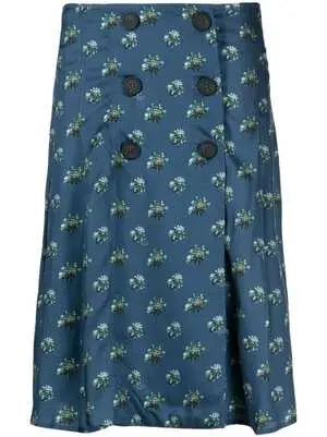 Maison Kitsuné Floral-print Wrap Skirt - Blue