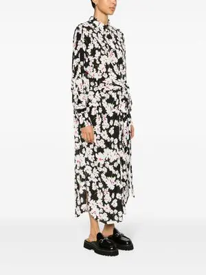 MSGM Floral-print Tie-fastening Cady Midi Dress