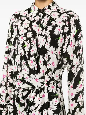 MSGM Floral-print Tie-fastening Cady Midi Dress