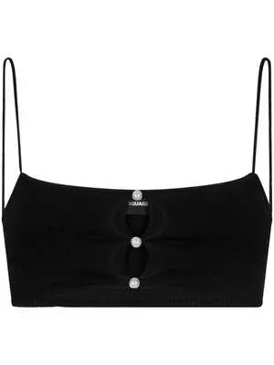 Dsquared2 Fine-knit Cutout Crop Top With Faux Pearl Buttons