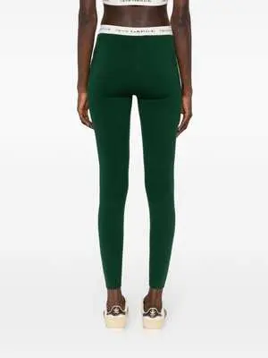 Sporty & Rich Logo-waistband Slip-on Leggings - Green