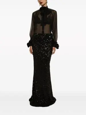 Dolce & Gabbana Floral-appliqué Sheer Shirt - Black