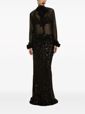 Dolce & Gabbana Floral-appliqué Sheer Shirt - Black