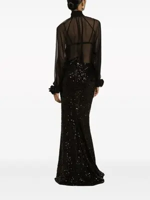 Dolce & Gabbana Floral-appliqué Sheer Shirt - Black
