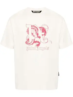 Palm Angels Dragon-monogram Cotton T-shirt