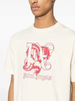 Palm Angels Dragon-monogram Cotton T-shirt